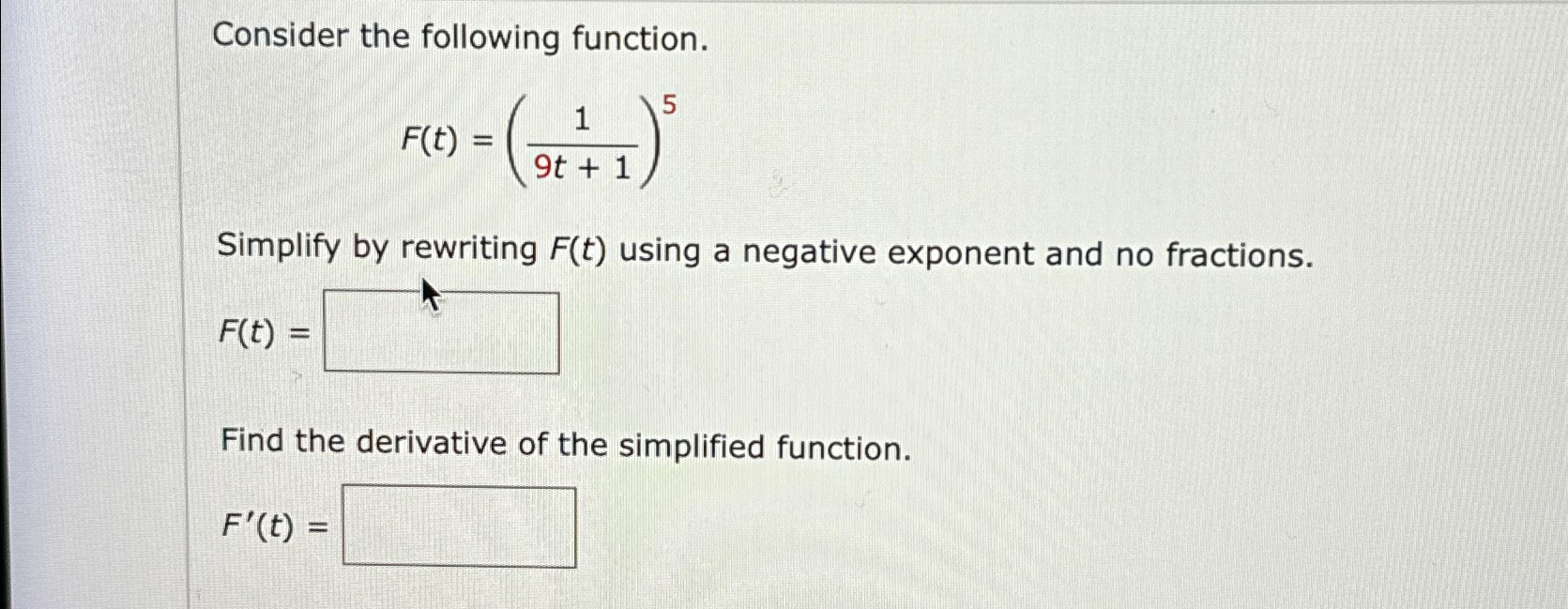 Solved Consider The Following Function F T 19t 1 5simplify