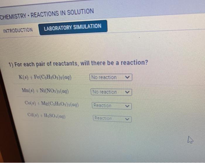 Solved CHEMISTRY - REACTIONS IN SOLUTION INTRODUCTION | Chegg.com