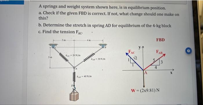 Solved A springs and weight system shown here, is in | Chegg.com