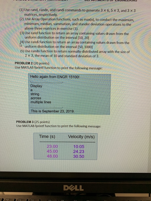Solved (1) Use rand, randn, and randi commands to generate 3 | Chegg.com