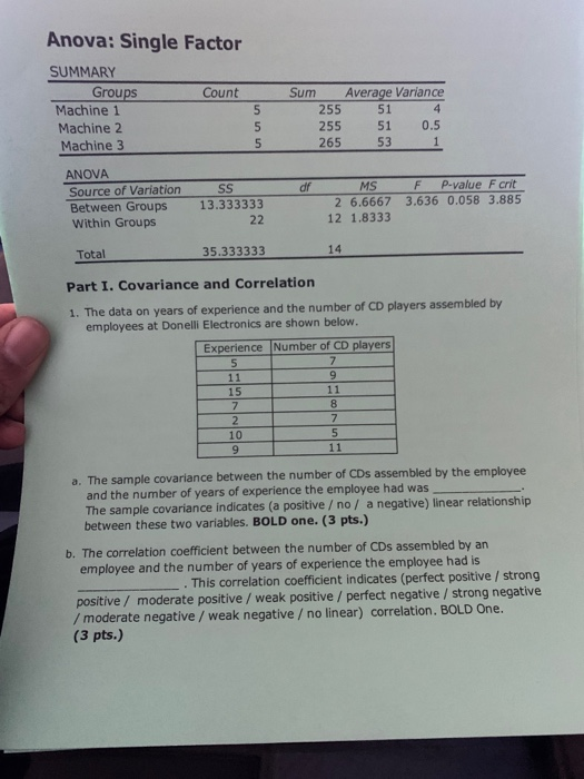 Solved Anova: Single Factor SUMMARY Groups Count Machine 1 | Chegg.com