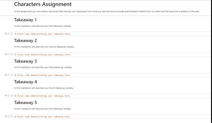Characters Assignment In this assignment you will | Chegg.com