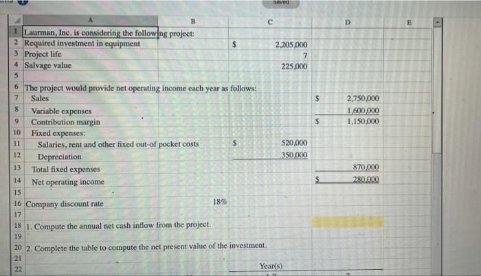 Solved (USING EXCEL FORMULAS PLEASE!)1. Determine tbe | Chegg.com
