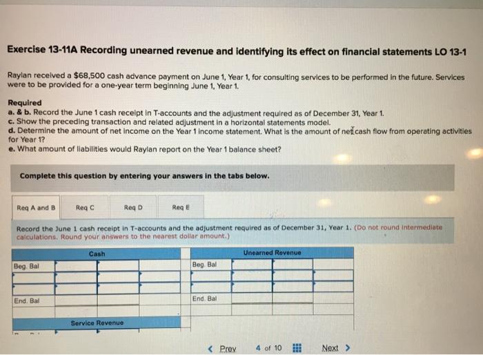 Solved Exercise 13-11A Recording unearned revenue and | Chegg.com