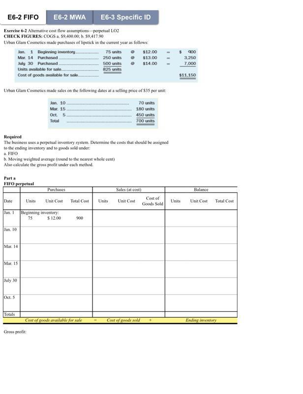 Solved Exercise 6-2 Alternative cost flow assumptions | Chegg.com