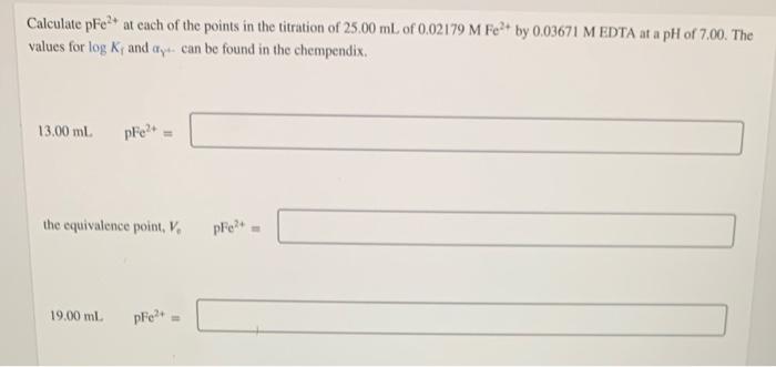 Calculate pfe? at each of the points in the titration | Chegg.com