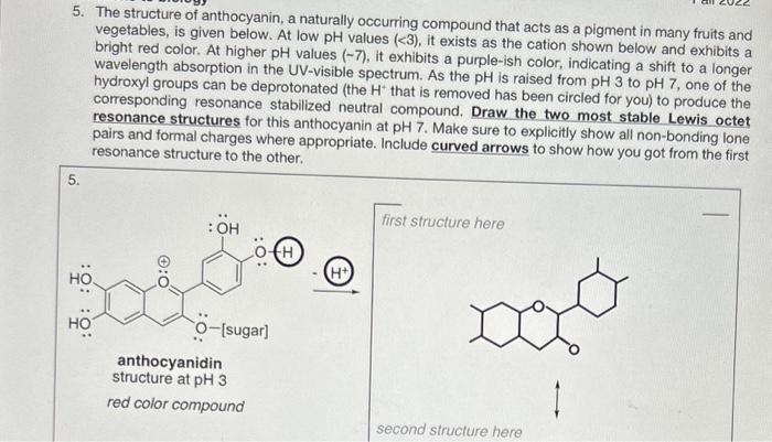 Solved 5. The structure of anthocyanin, a naturally | Chegg.com