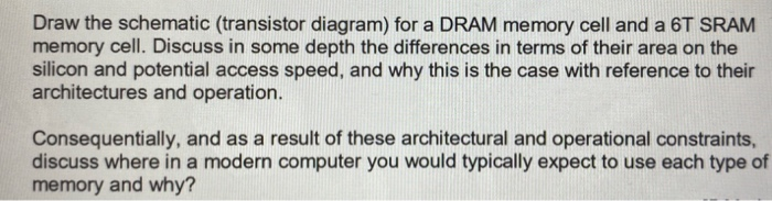 Solved Draw the schematic (transistor diagram) for a DRAM | Chegg.com
