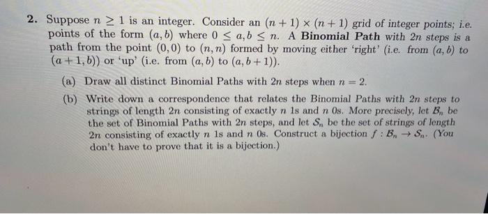 Solved 2. Suppose \\( n \\geq 1 \\) is an integer. Consider | Chegg.com