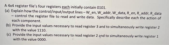 Solved A 4x4 register file's four registers each initially | Chegg.com