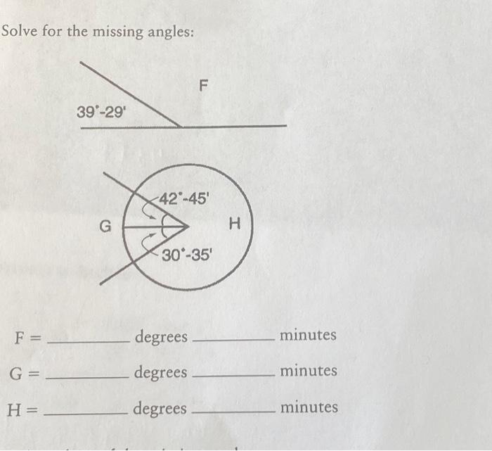 Solved Solve for the missing angles: F= degrees minutes G= | Chegg.com