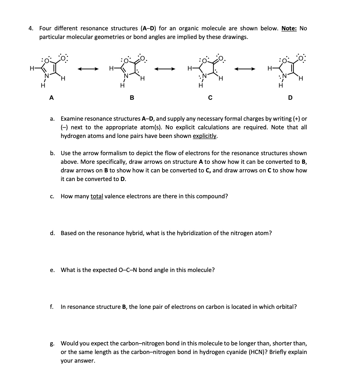 Solved Four different resonance structures (A-D) ﻿for an | Chegg.com
