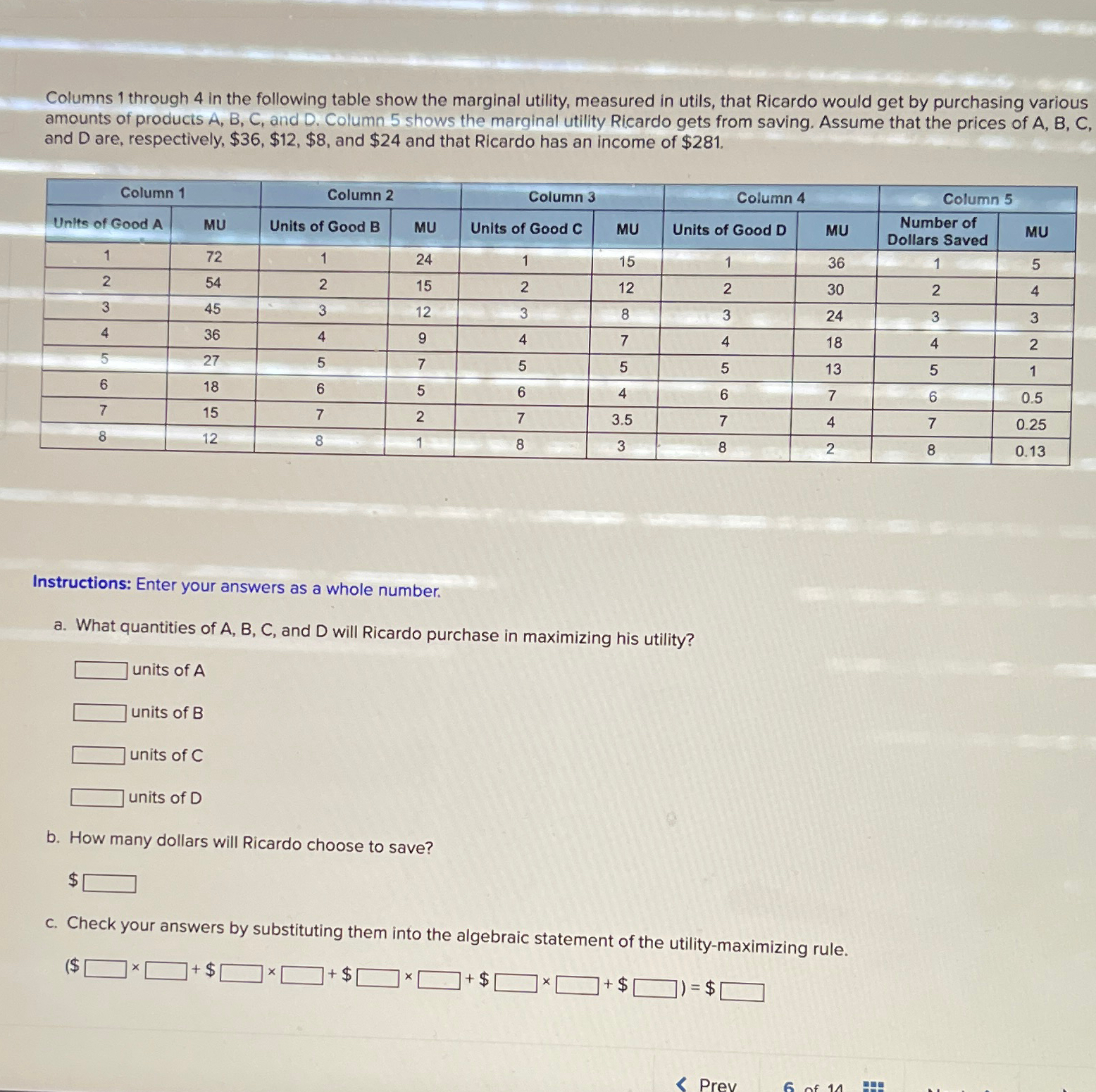 Solved Columns 1 ﻿through 4 ﻿in the following table show the | Chegg.com