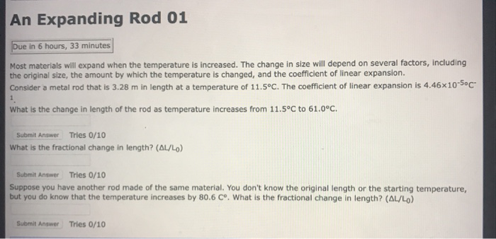Solved An Expanding Rod 01 Due in 6 hours, 33 minutes Most | Chegg.com