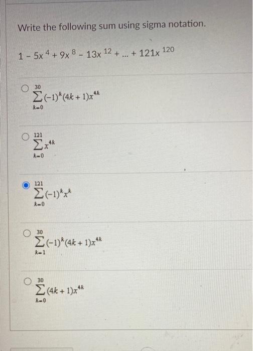 Solved Write the following sum using sigma notation. 1 - 5x | Chegg.com