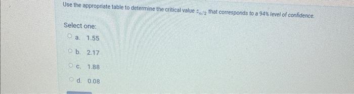 Solved Use the appropriate table to determine the critical | Chegg.com
