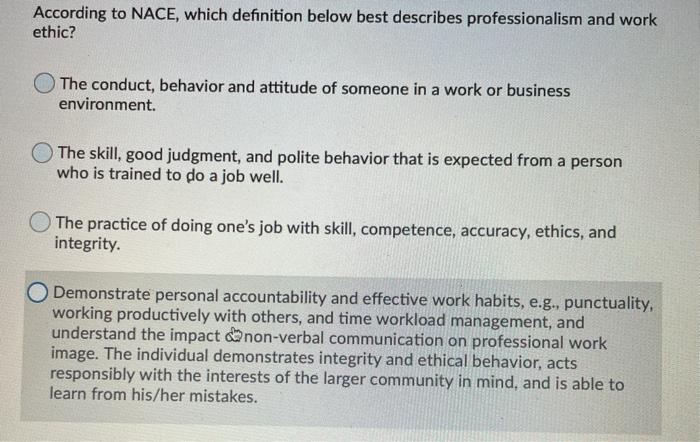 Solved According to NACE, which definition below best | Chegg.com