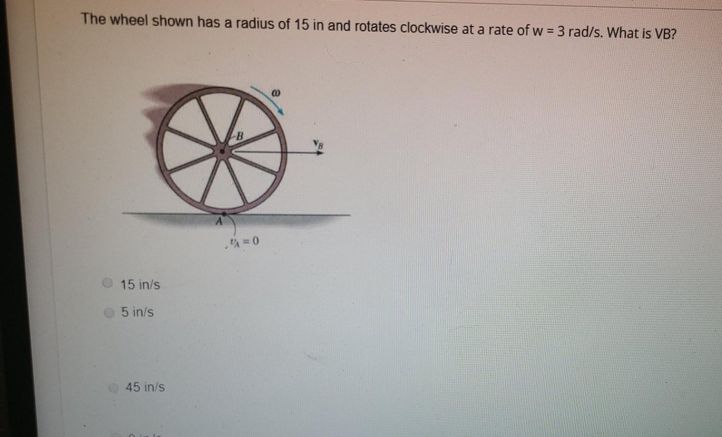 Solved The wheel shown has a radius of 15 in and rotates | Chegg.com