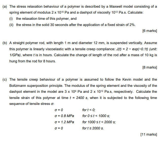 Solved (a) ﻿The stress relaxation behaviour of a polymer is | Chegg.com