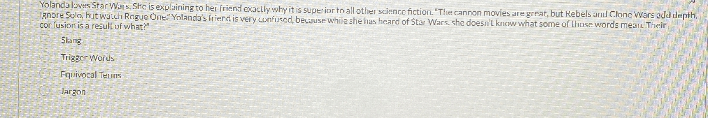 Solved Yolanda loves Star Wars. She is explaining to her | Chegg.com