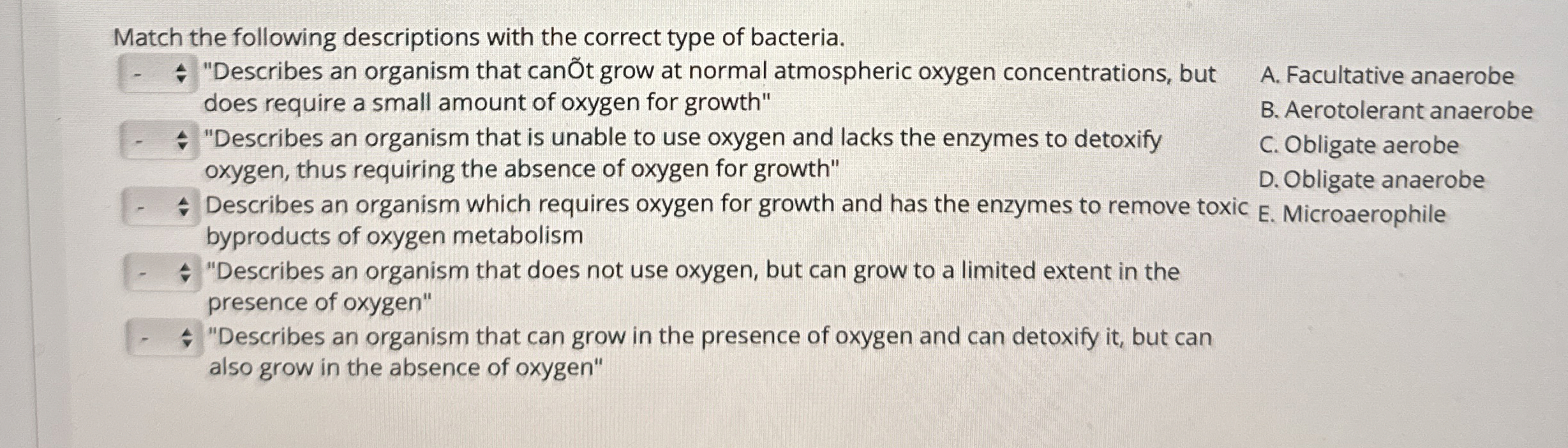Solved Match the following descriptions with the correct | Chegg.com