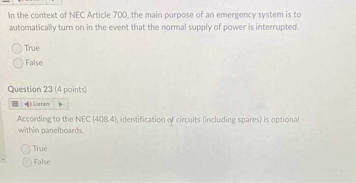 Solved In the context of NEC Article 700 , the main purpose | Chegg.com