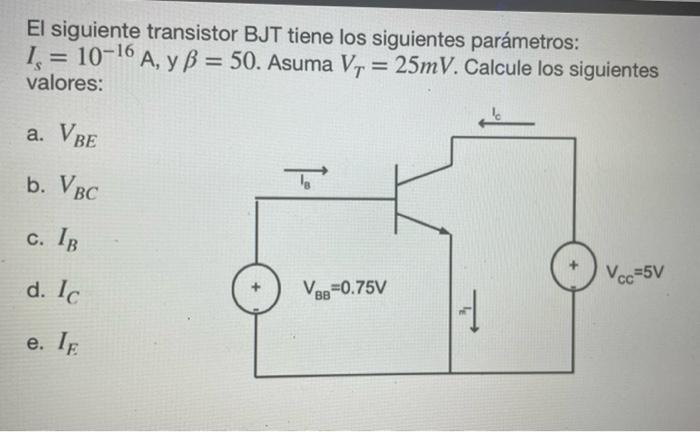 Solved The following BJT transistor has the folllowing | Chegg.com