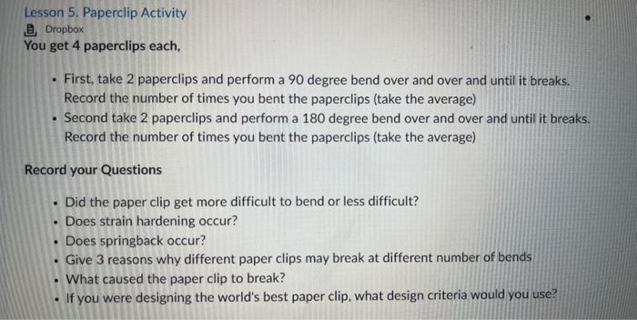 Lesson 5. Paperclip Activity 䀚 Dropbox You get 4 | Chegg.com