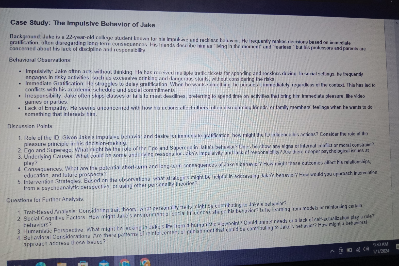 Solved Case Study: The Impulsive Behavior of JakeBackground: | Chegg.com