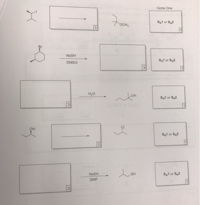 Solved Circle One SN1 or S2 NaSH DMSO S or SN2 Sn1 or S2 SN1 | Chegg.com