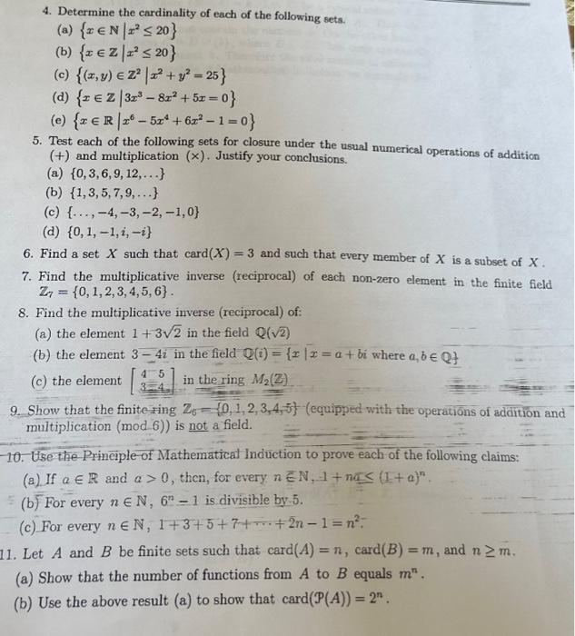 Solved 4. Determine the cardinality of each of the following | Chegg.com