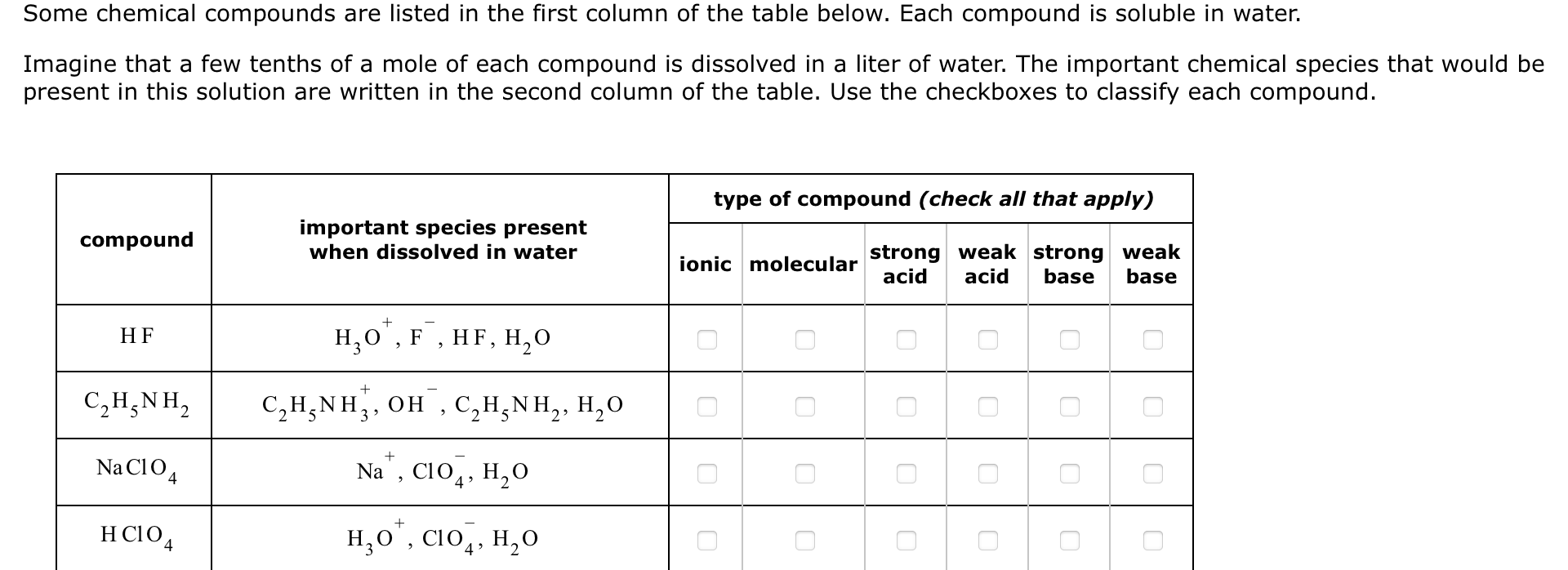 Solved Some chemical compounds are listed in the first | Chegg.com