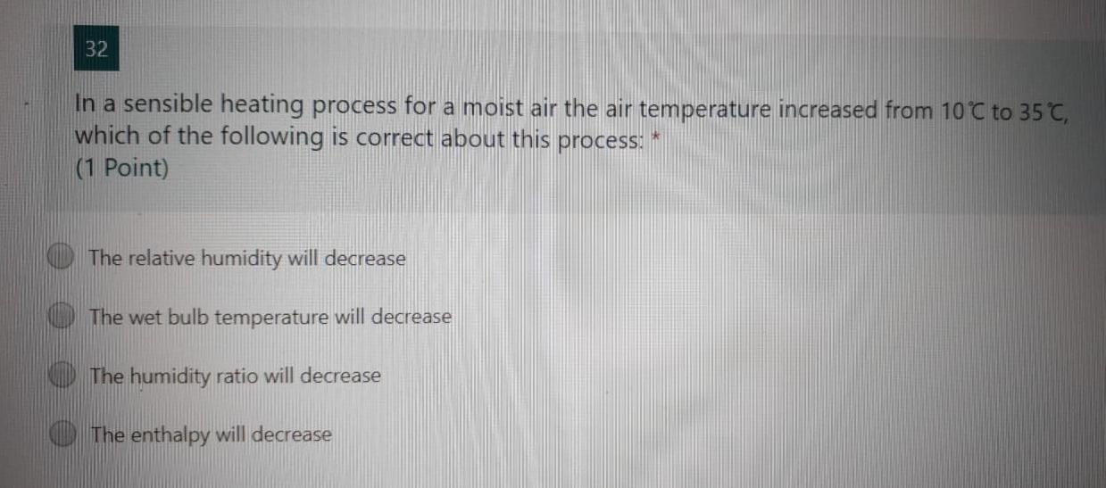 Solved 32 In a sensible heating process for a moist air the | Chegg.com