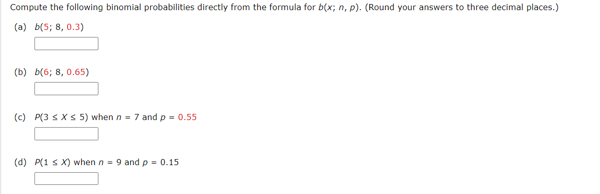 Solved Compute the following binomial probabilities directly | Chegg.com