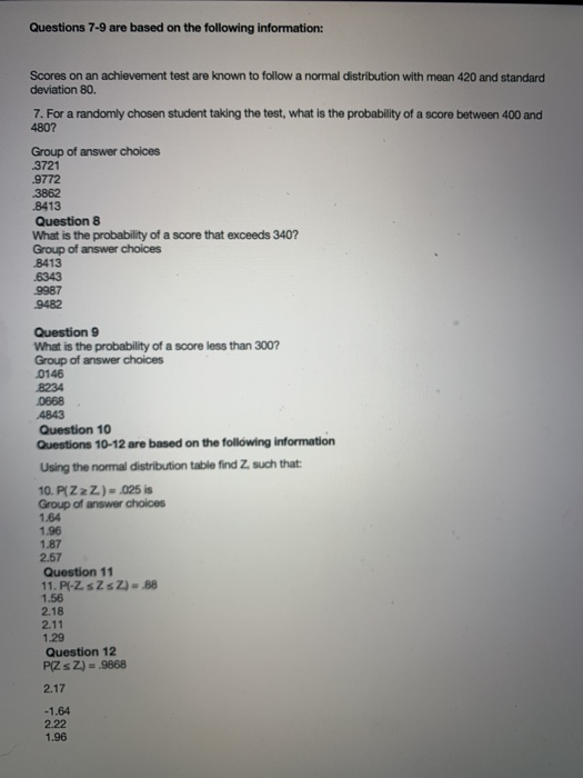 Solved Questions 7-9 are based on the following information: | Chegg.com