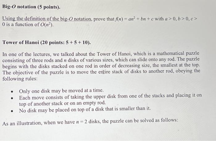 Solved Using the definition of the big- O notation, prove | Chegg.com