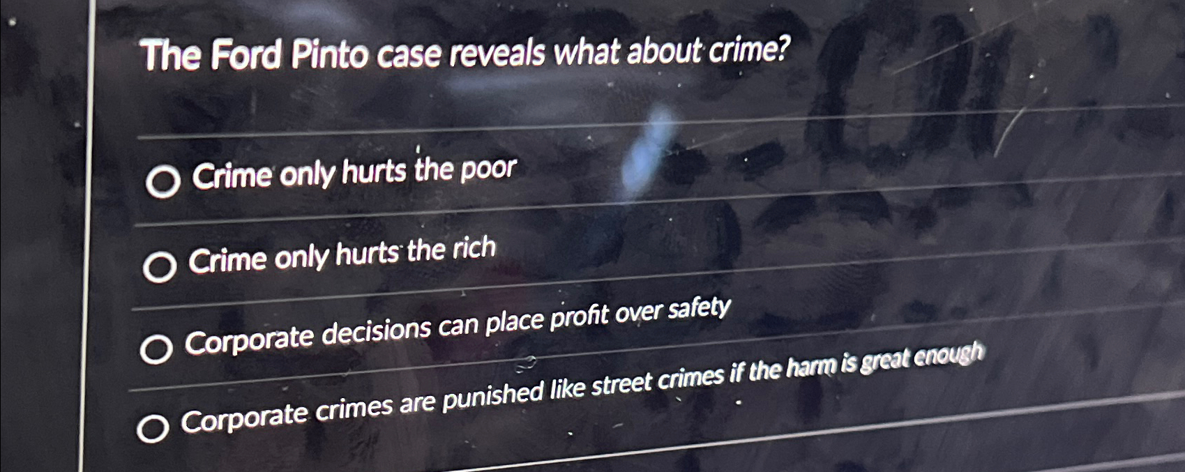 Solved The Ford Pinto case reveals what about crime?Crime | Chegg.com