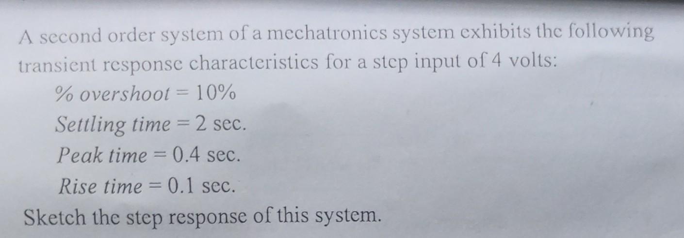 Solved A second order system of a mechatronics system | Chegg.com