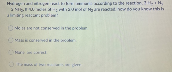 Solved Hydrogen and nitrogen react to form ammonia according | Chegg.com