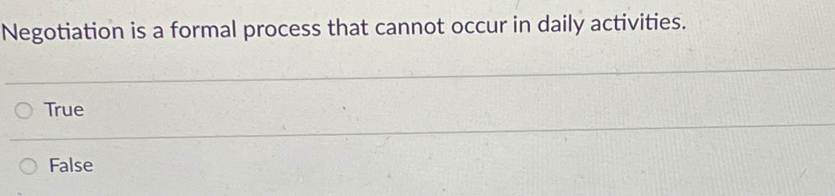 Solved Negotiation is a formal process that cannot occur in | Chegg.com