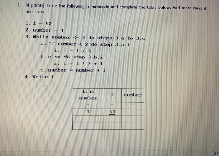 Solved 1. [4 points) Trace the following pseudocode and | Chegg.com
