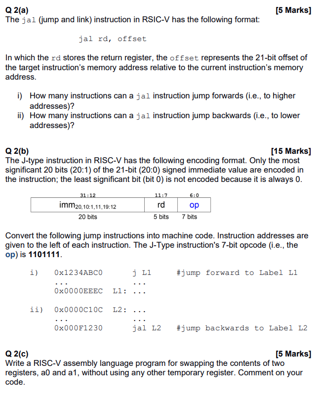 Solved Q 2(a)The jal (jump and link) ﻿instruction in RSIC-V | Chegg.com