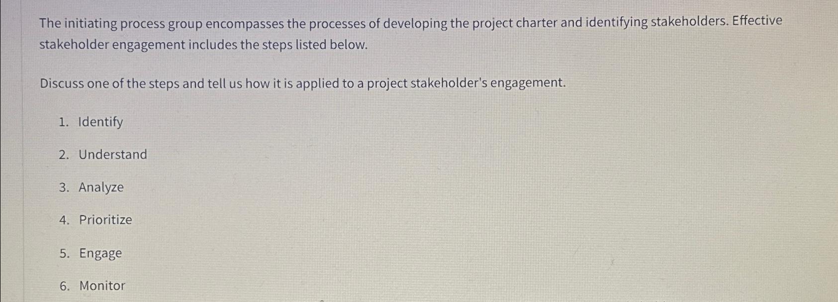 Solved The initiating process group encompasses the | Chegg.com