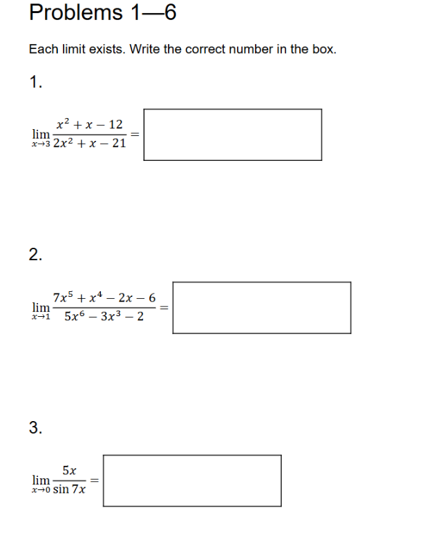 Solved Problems 1-6 ﻿Each limit ﻿exists. Write the correct | Chegg.com