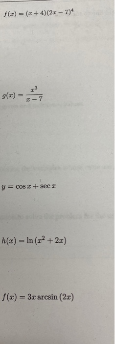 Solved Find the derivative of the following functions. | Chegg.com