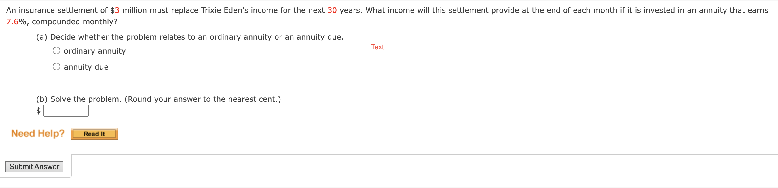 Solved An insurance settlement of $3 ﻿million must replace | Chegg.com