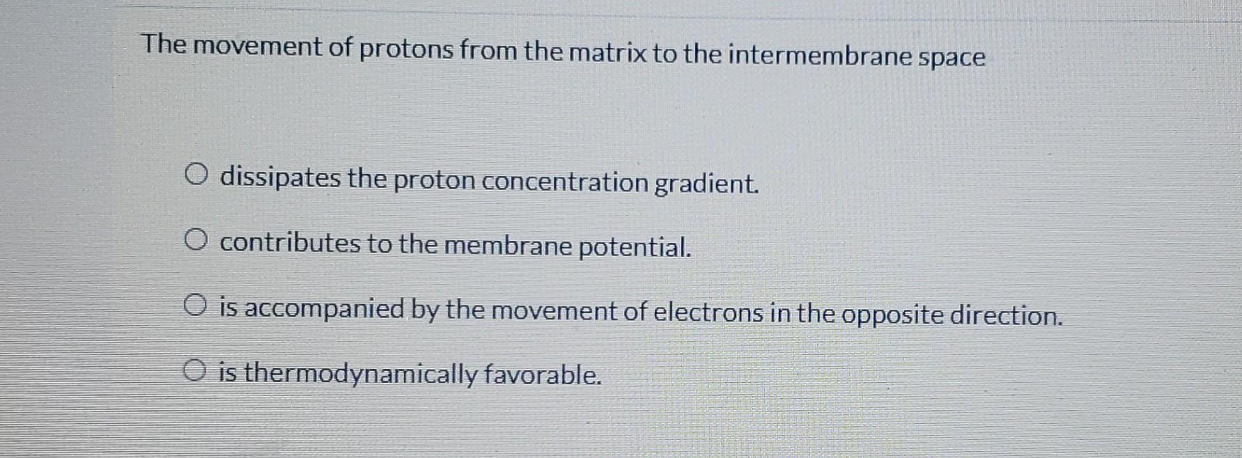 Solved The movement of protons from the matrix to the | Chegg.com