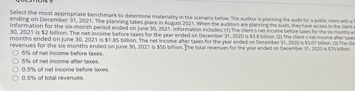 Solved Select the most appropriate benchmark to determine | Chegg.com