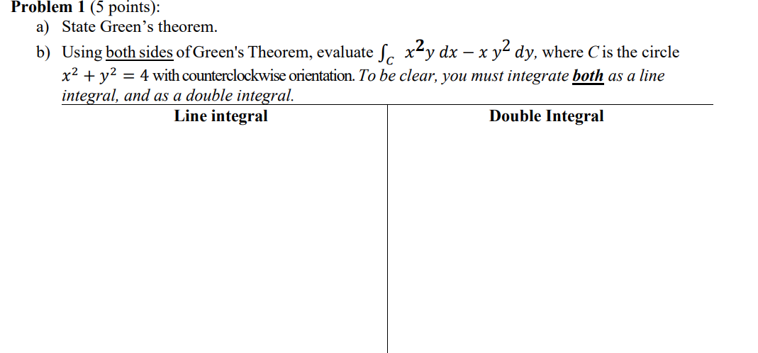 Solved Problem 1 (5 points):a) State Green's theorem.b) | Chegg.com Solved Problem 1 (5 points):a) State Green's theorem.b) | Chegg.com