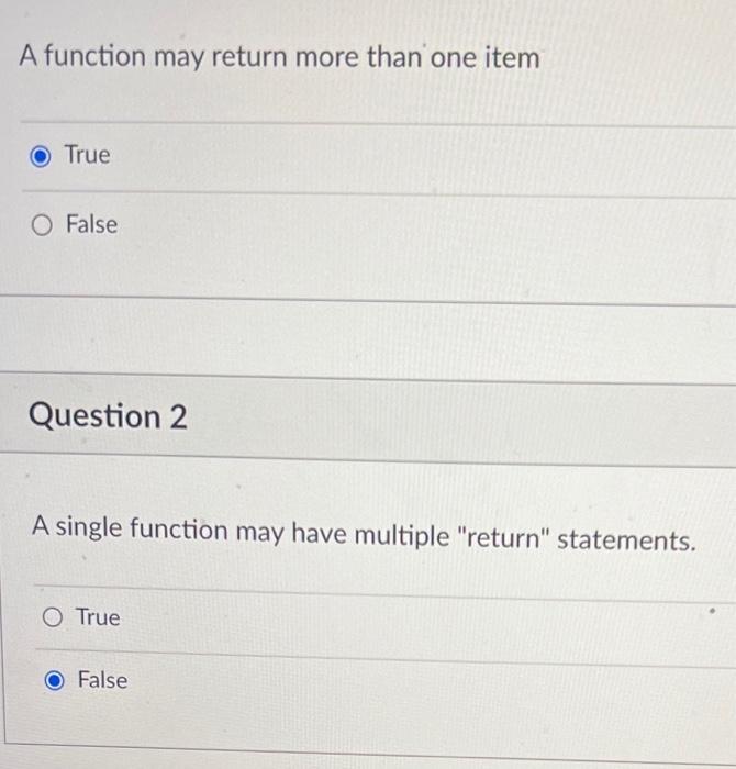 Solved A Function May Return More Than One Item True False